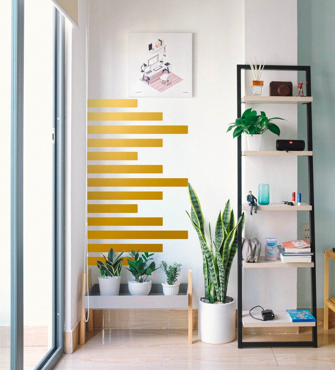 Abstract Lines Wall Decal, Corner Stripes Large Vinyl Sticker, Mural ...