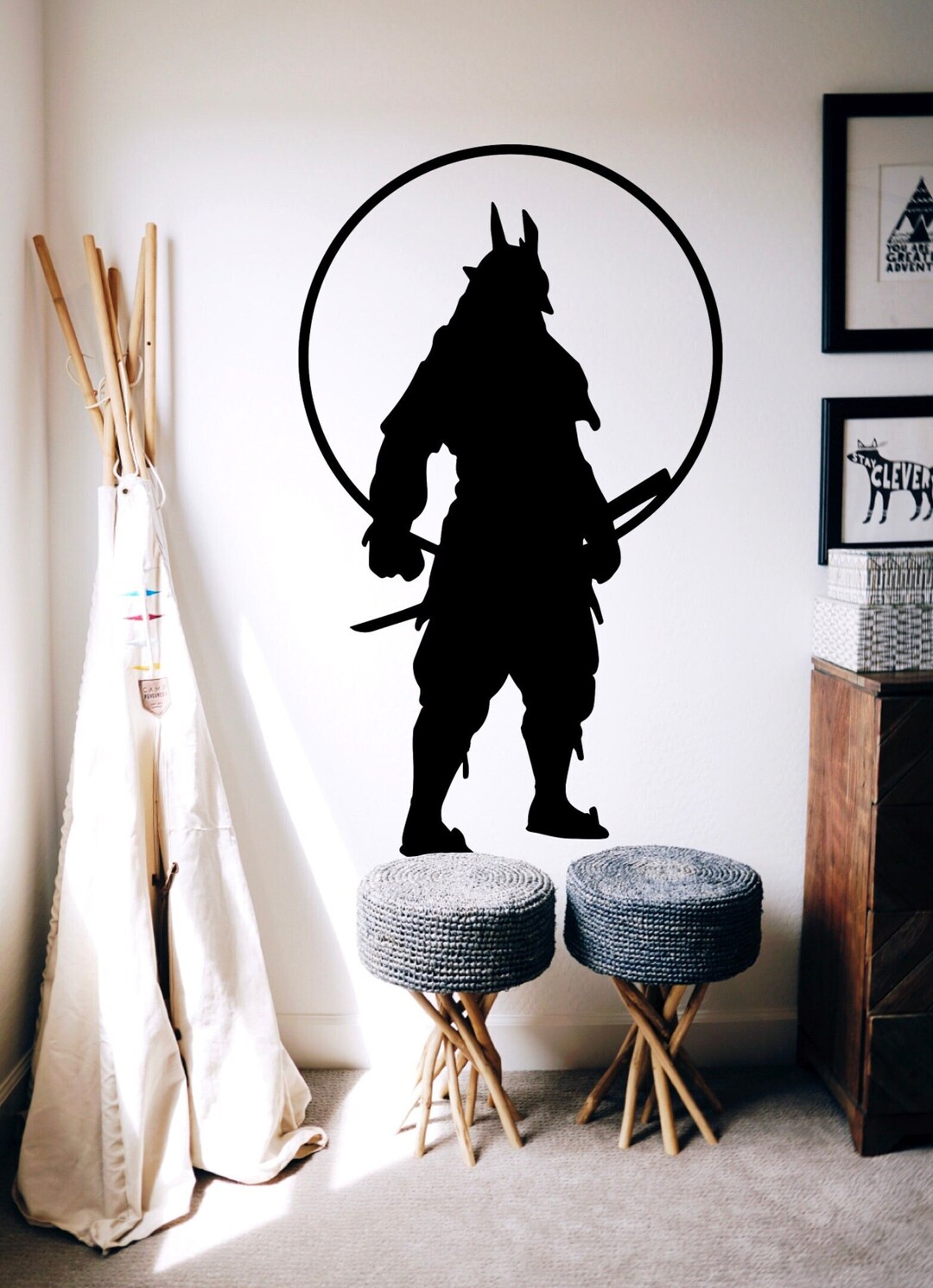 Samurai Wall Decal, Asian Large Vinyl Sticker, Japanese Warrior Mural ...