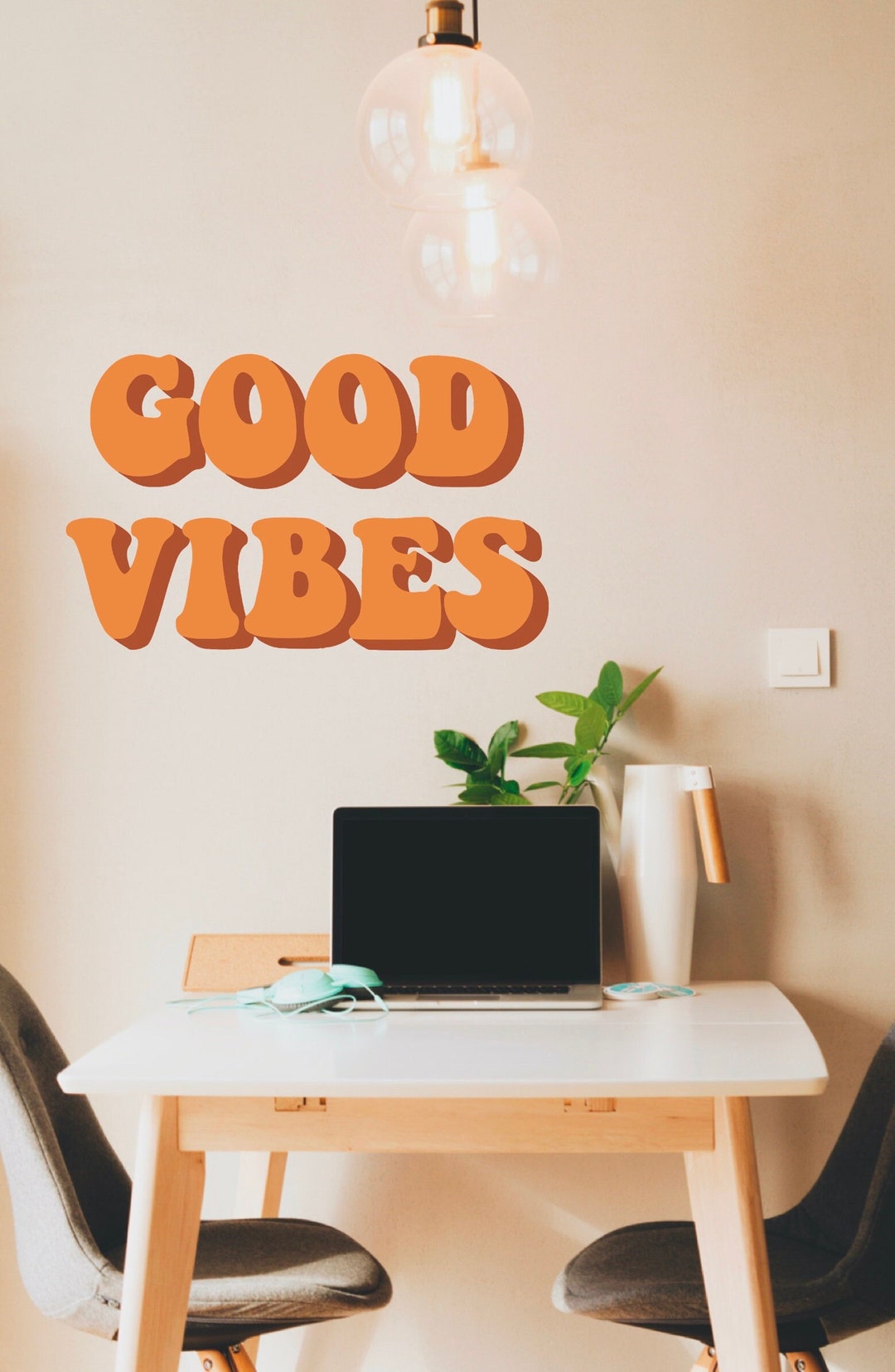 Good Vibes Wall Decal, Boho Quote Large Vinyl Sticker, Hippie Modern ...