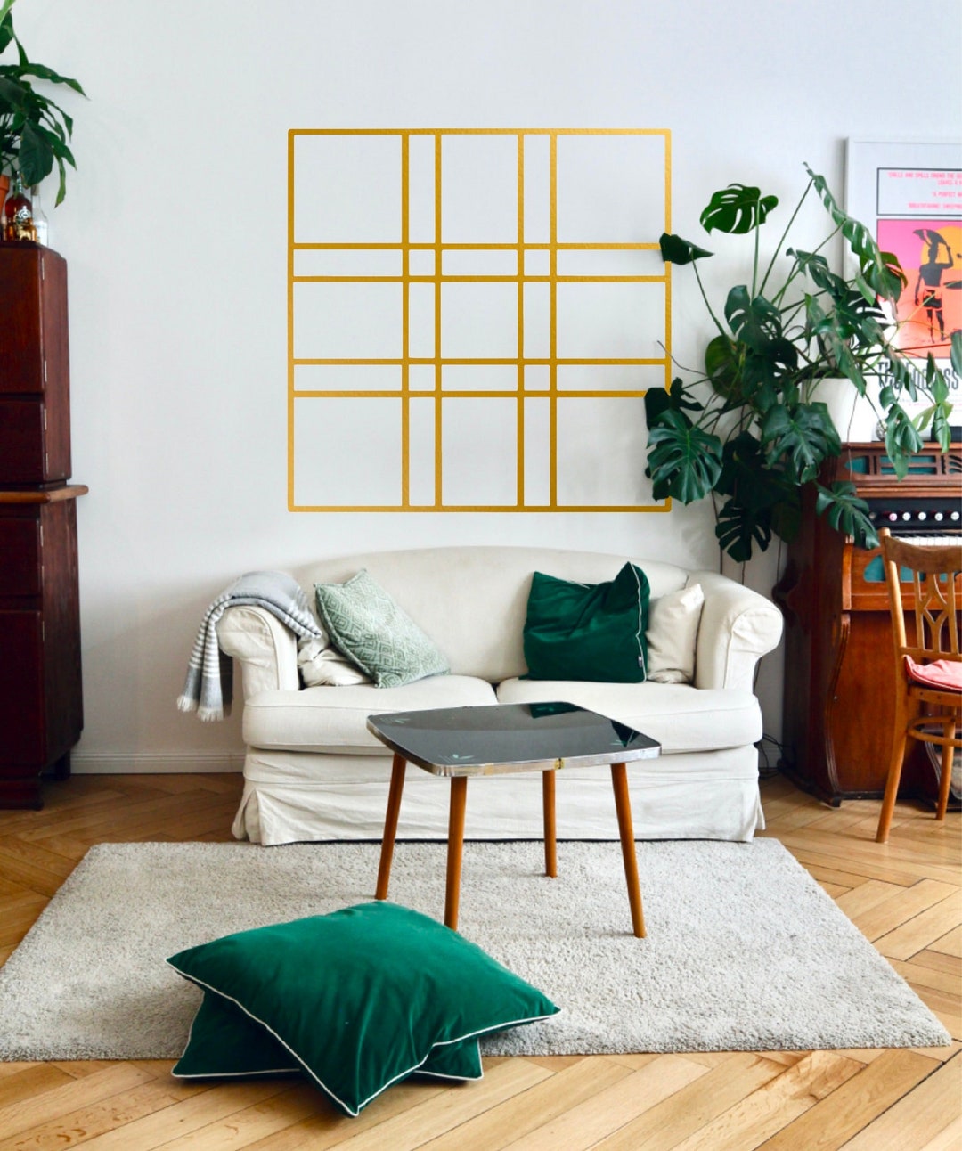 Abstract Square Wall Decal, Art Deco Large Vinyl Sticker, Shapes Mural ...