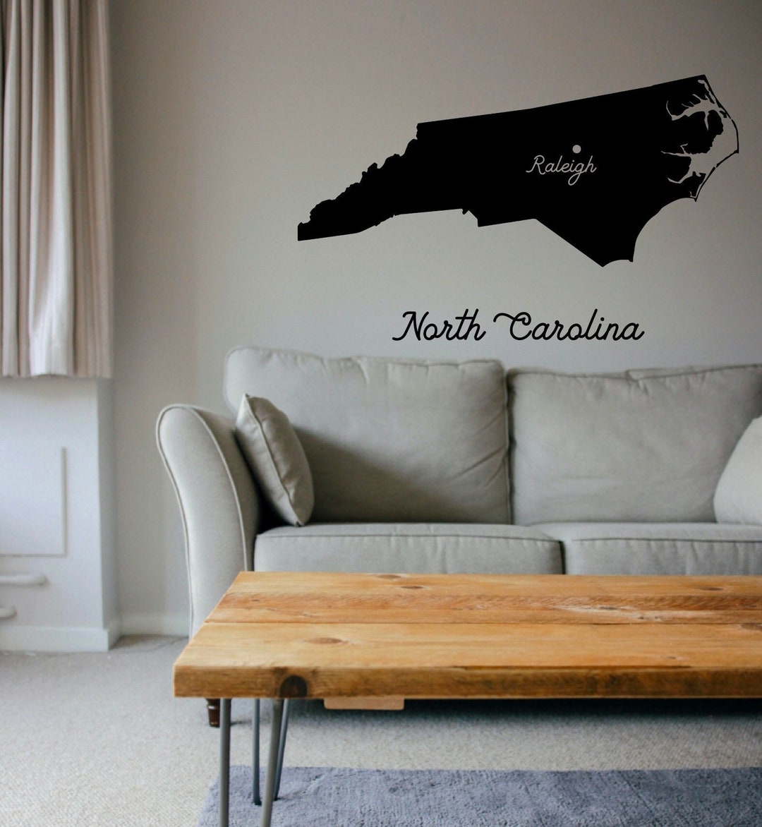 North Carolina Map Wall Decal, State Large Vinyl Sticker, USA Modern ...