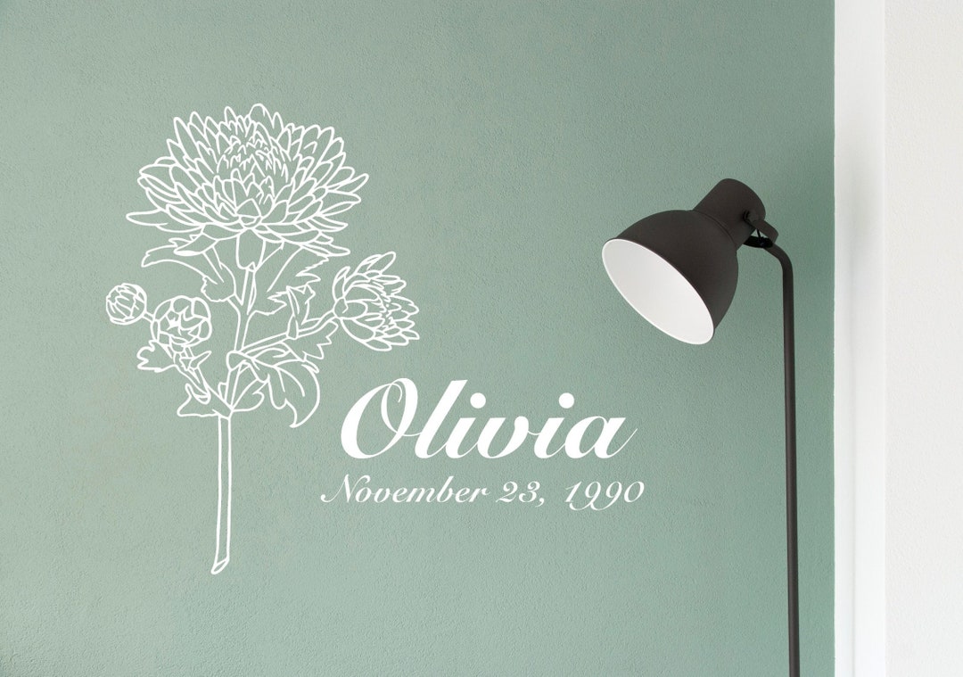 November Birth Month Flower Wall Decal, Custom Name Chrysanthemum Large ...