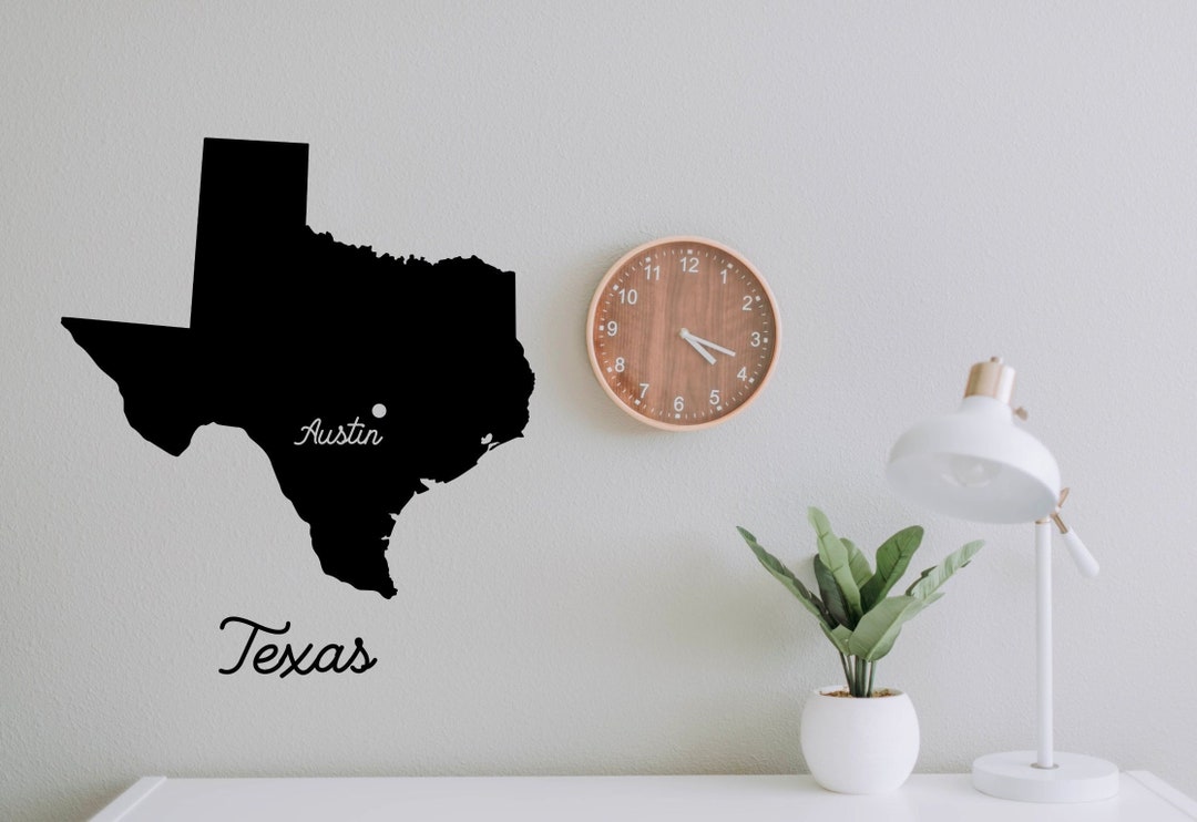 Texas Map Wall Decal, State Large Vinyl Sticker, USA Modern Mural Art ...