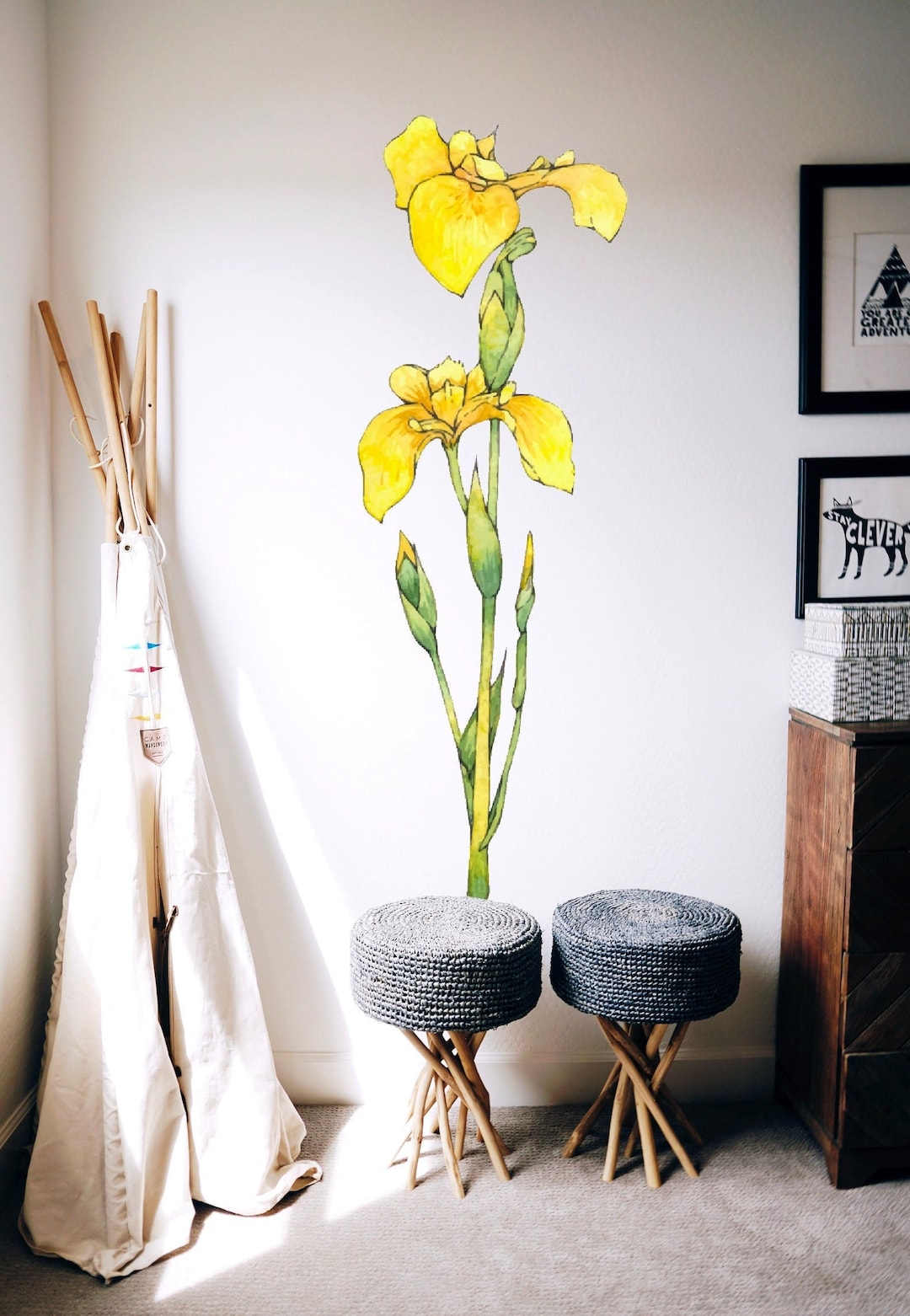 Painted Iris Wall Decal, Watercolor Flower Large Vinyl Sticker, Boho ...