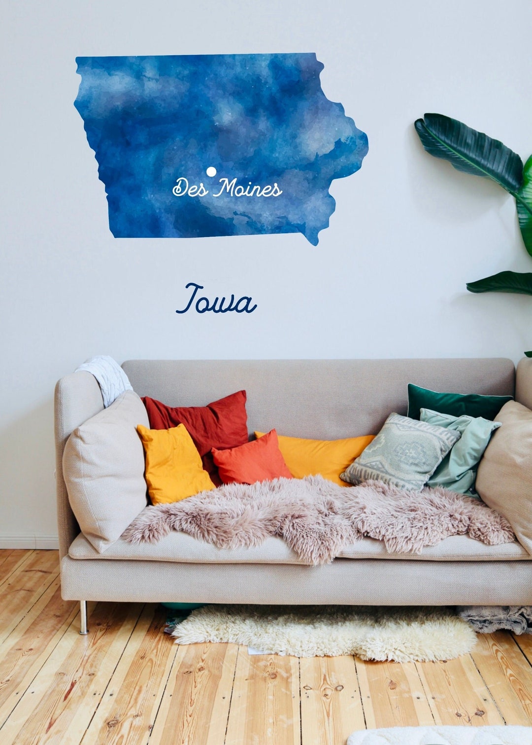 Iowa Watercolor Map Wall Decal, State Large Vinyl Sticker, USA Modern ...