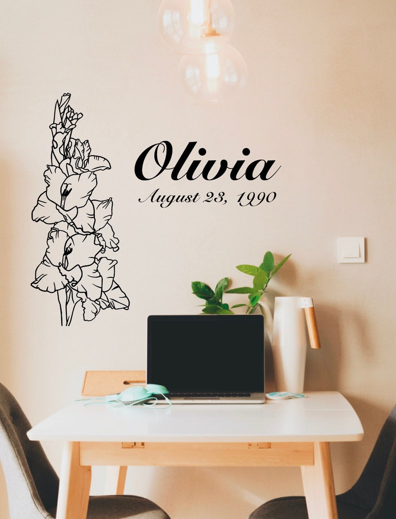 August Birth Month Flower Wall Decal Custom Name Gladiolus - Etsy