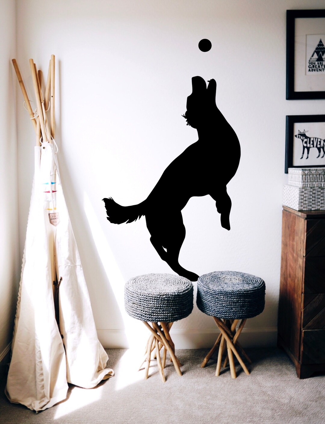 Dog Silhouette Wall Decal, Pet Large Vinyl Sticker, Ball Mural Art ...