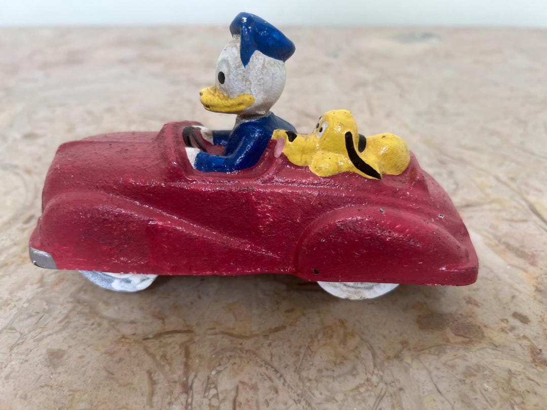 Vintage Cast Iron Disney Model Toy Car With Donald Duck and Pluto the ...