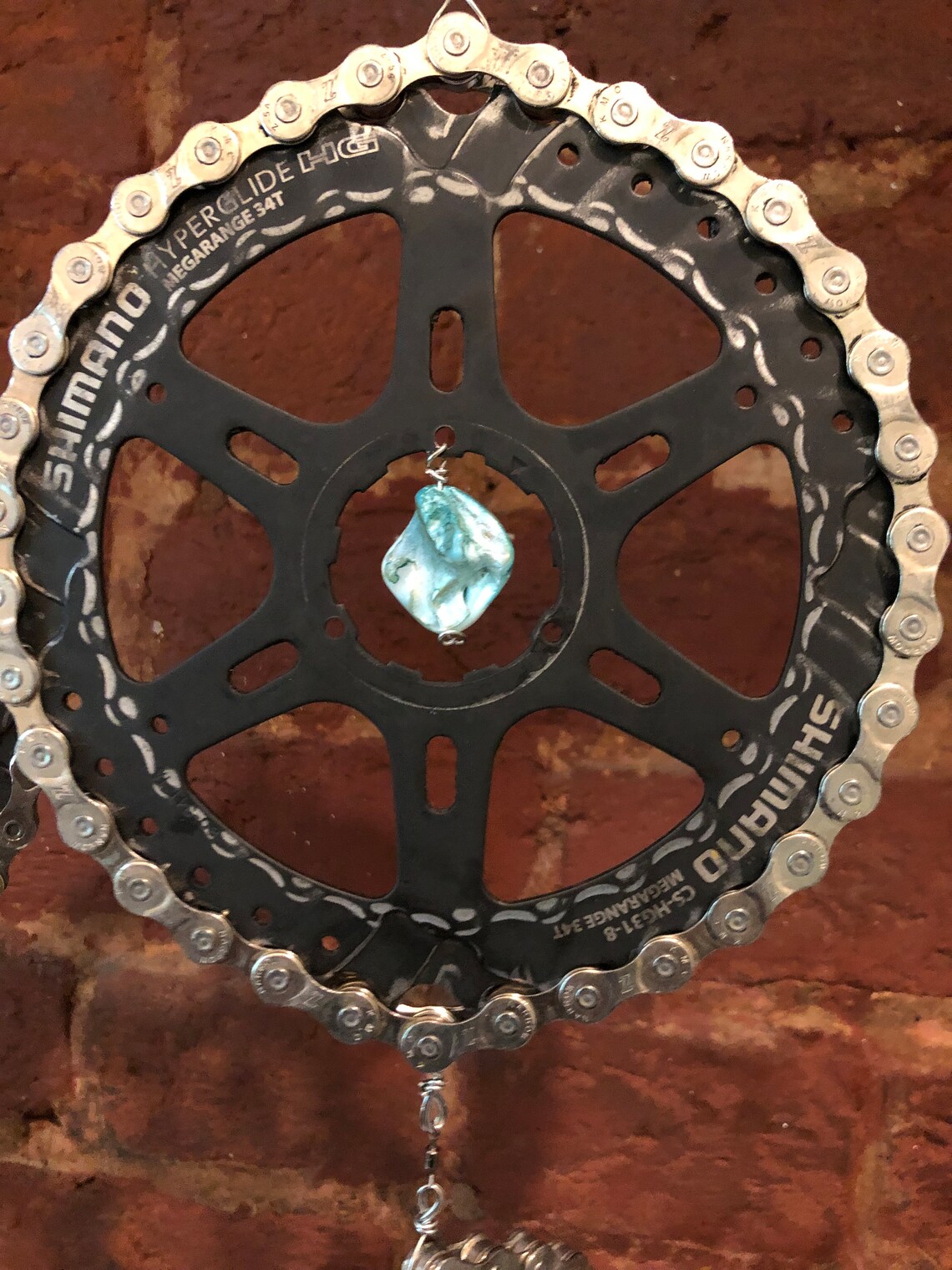 Upcycled Bike Gears and Chain Mobile Wall Art Blue Shells or Chain Link ...