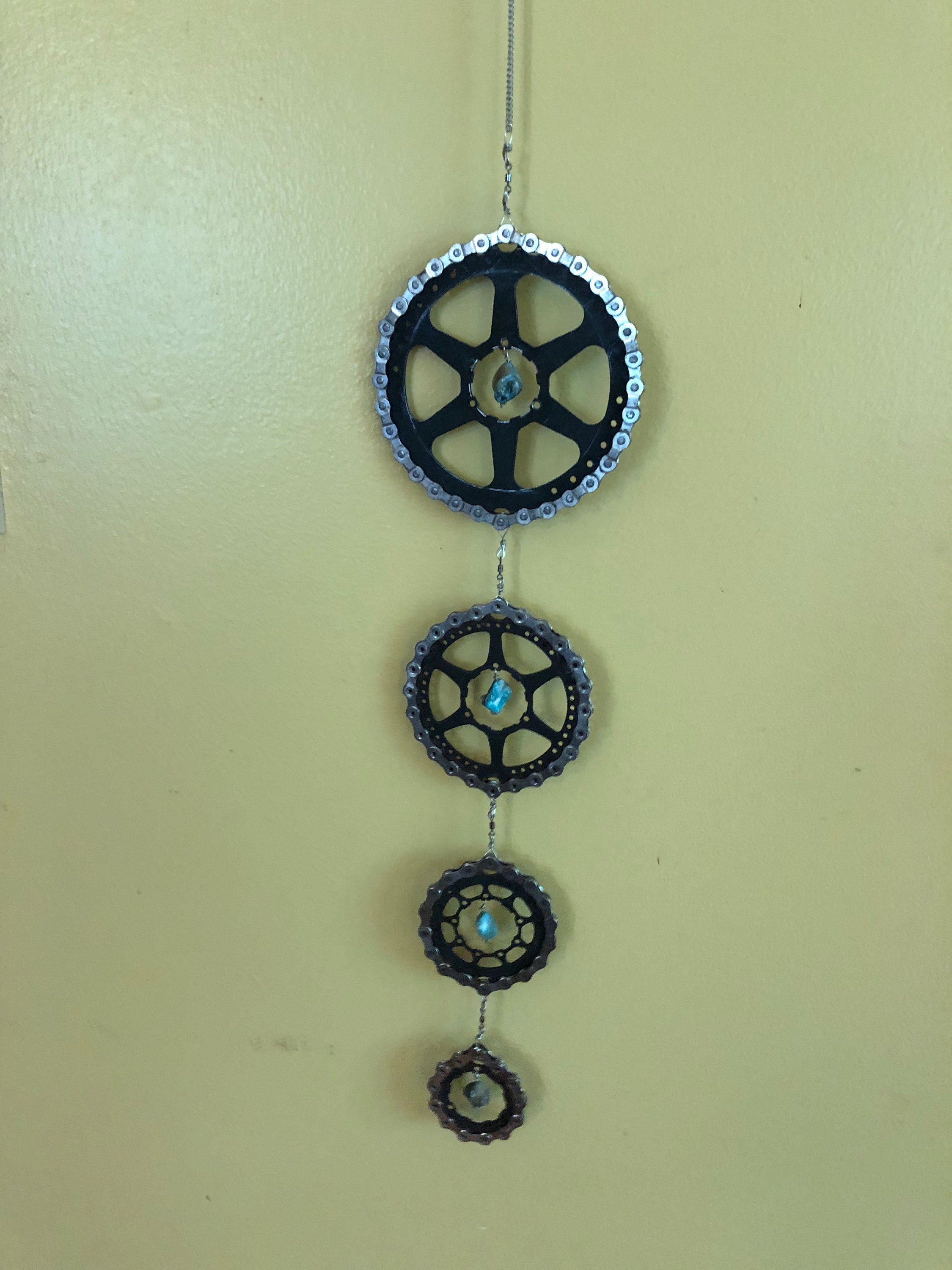 Upcycled Bike Gears and Chain Mobile Wall Art Blue Shells or Chain Link ...