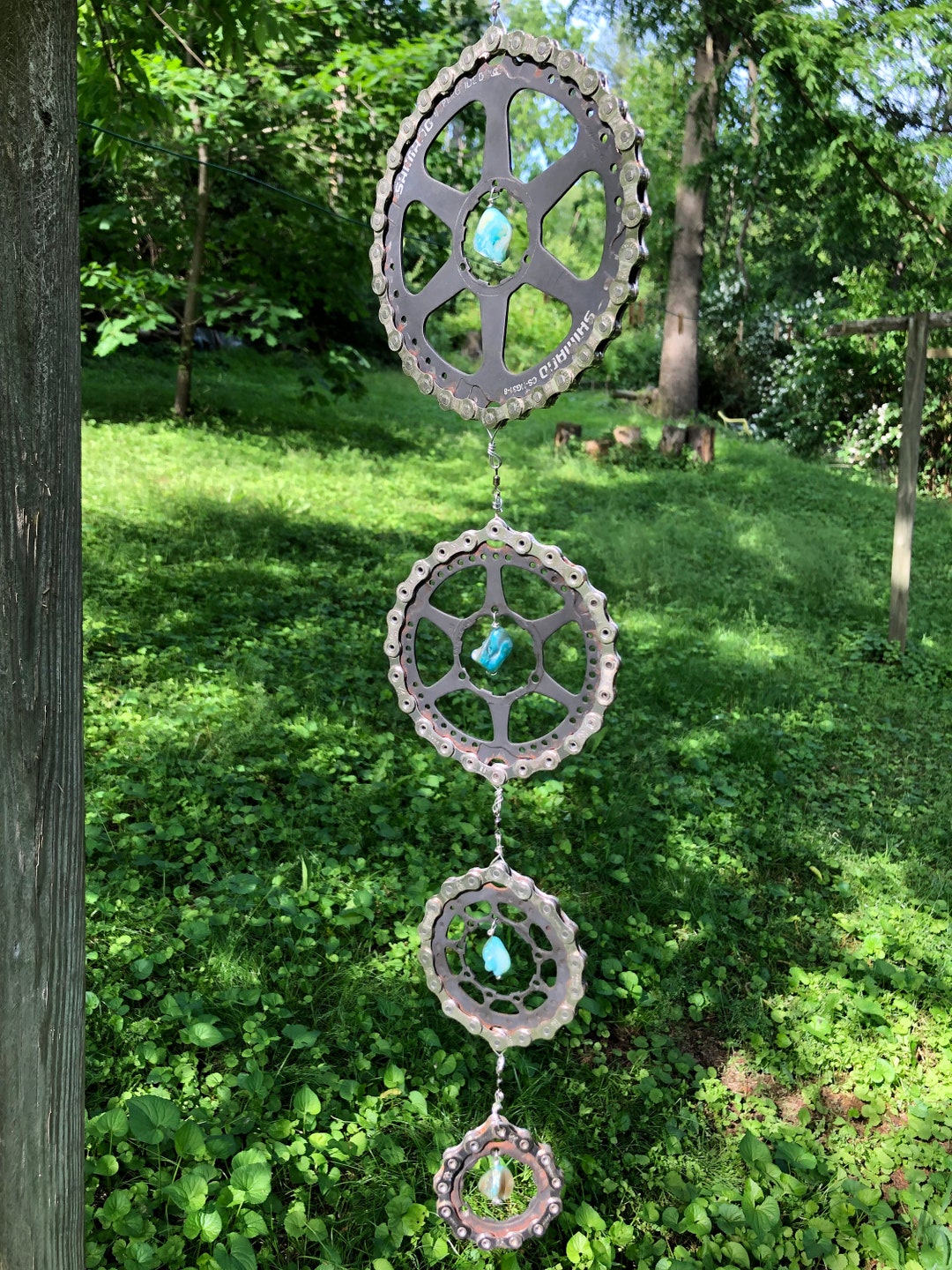 Upcycled Bike Gears and Chain Mobile With Turquois Dyed Howlite or ...