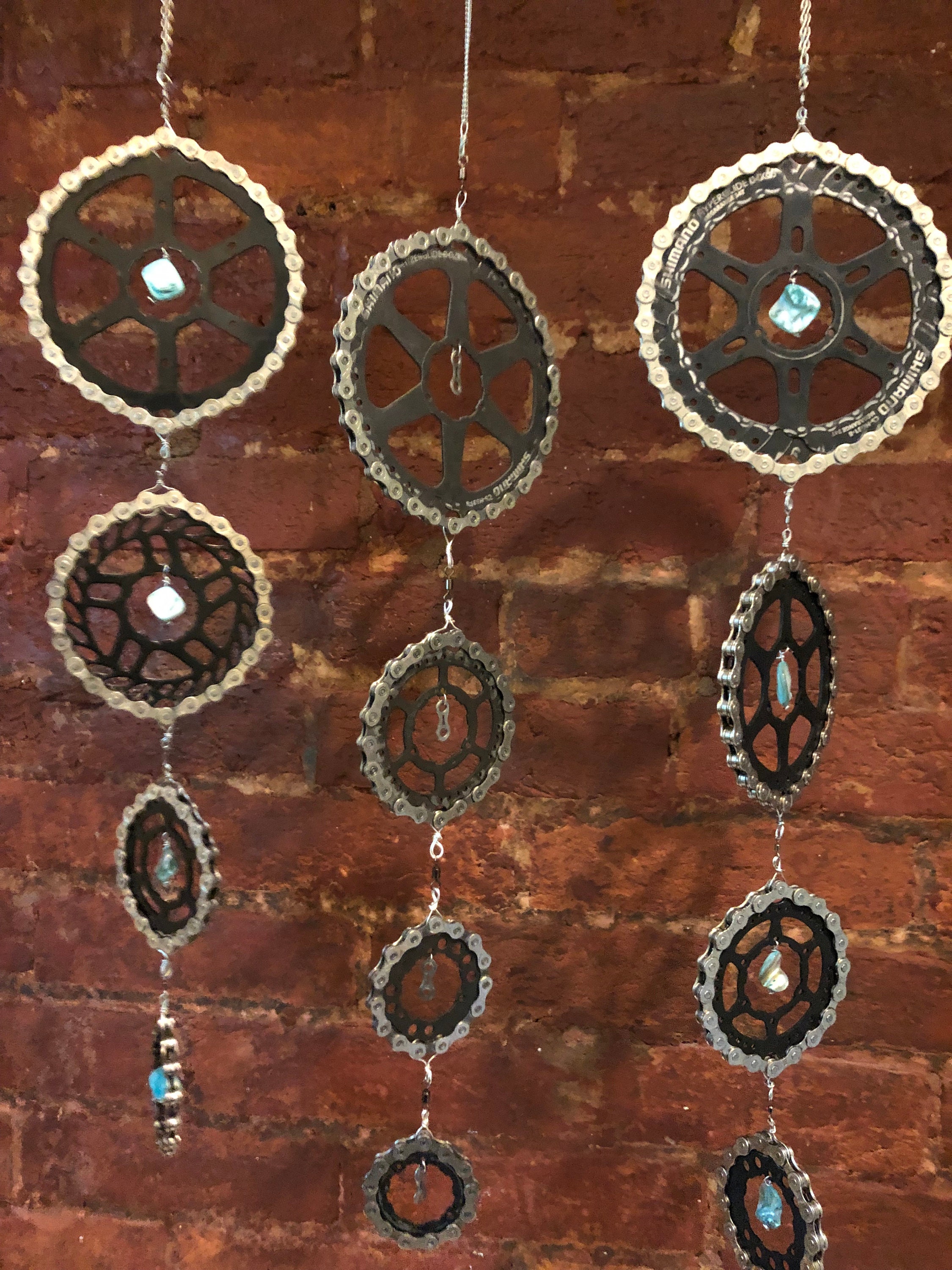 Upcycled Bike Gears and Chain Mobile With Turquois Dyed Howlite or ...