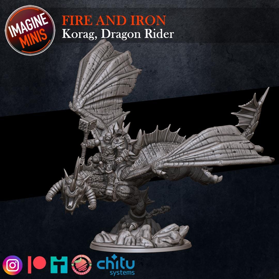 Korag Orc Warlord Dragon Rider Fire and Iron Aos War Games Role Playing ...