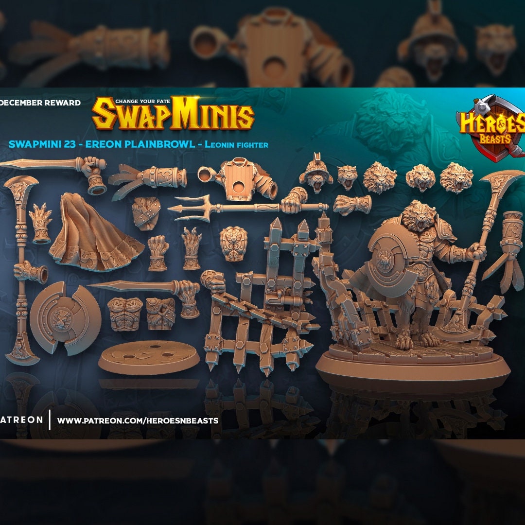 Ereon Plainbrowl Leonin Fighter AoS war games Rol Dungeons - Etsy España