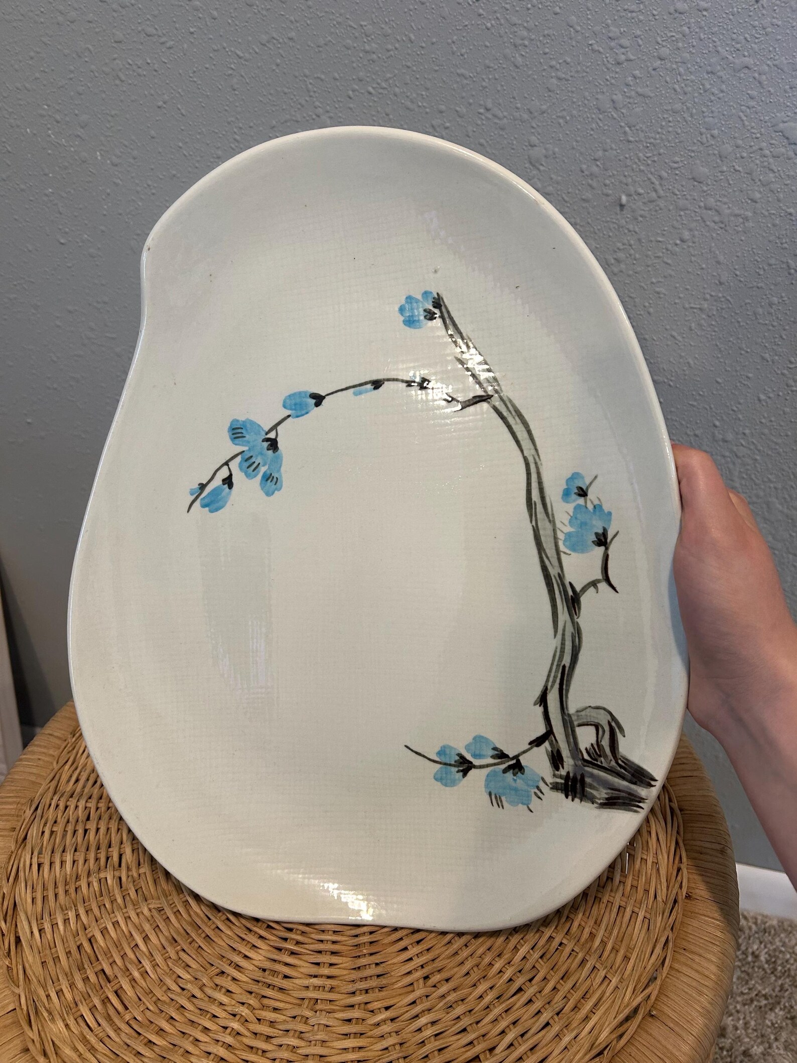 MCM Red Wing Pottery Platter: Hand-painted Driftwood Pattern, Blue ...