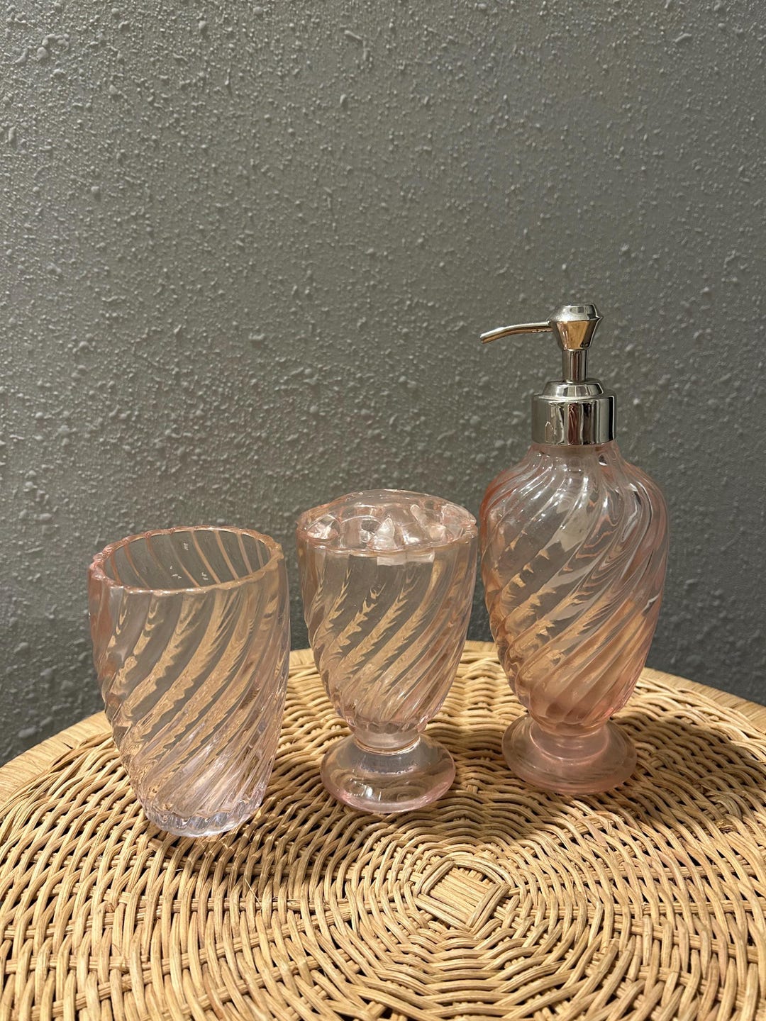 Vintage Simply Shabby Chic Bathroom Set Pink Glass Toothbrush Holder ...
