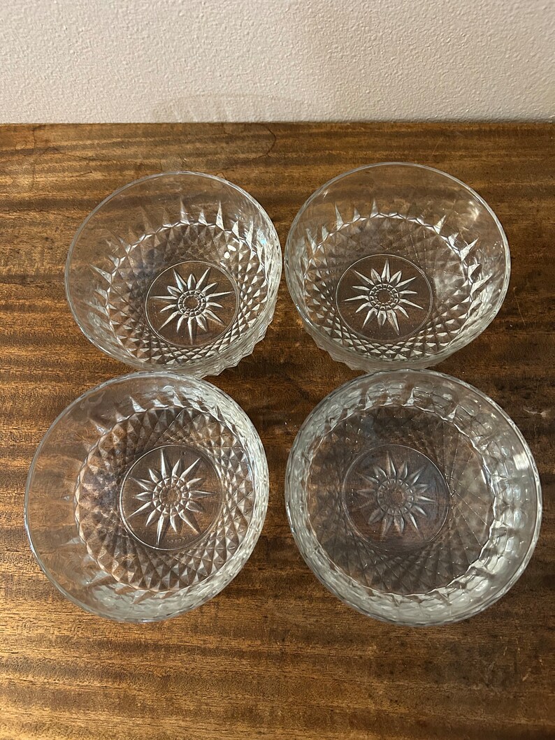 Vintage Arcoroc 5” Clear Glass Diamant Pattern Dinner Bowls Durable ...
