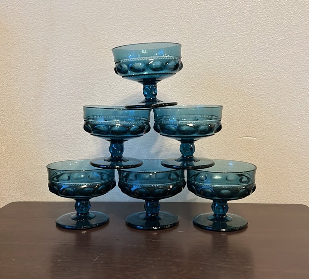 Vintage Indiana Glass King Crown Thumb Print Sherbert Dessert Glasses ...