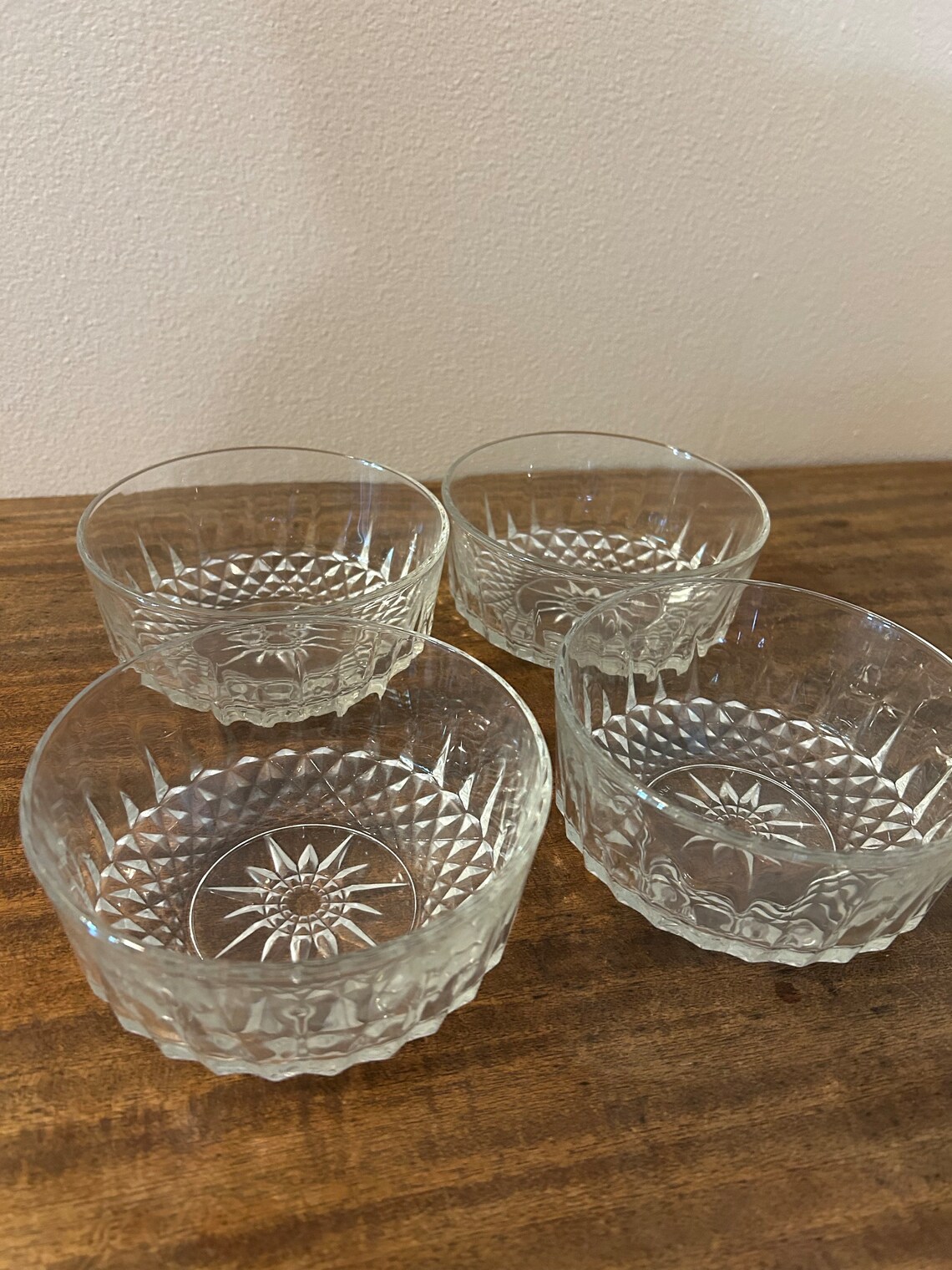 Vintage Arcoroc 5” Clear Glass Diamant Pattern Dinner Bowls Durable ...