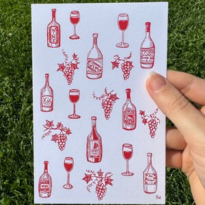 Wine Collage Mini Art Print, 4x6 Artwork - Home and Wall Decor - Sketchbook Ink Drawing of Wines ...