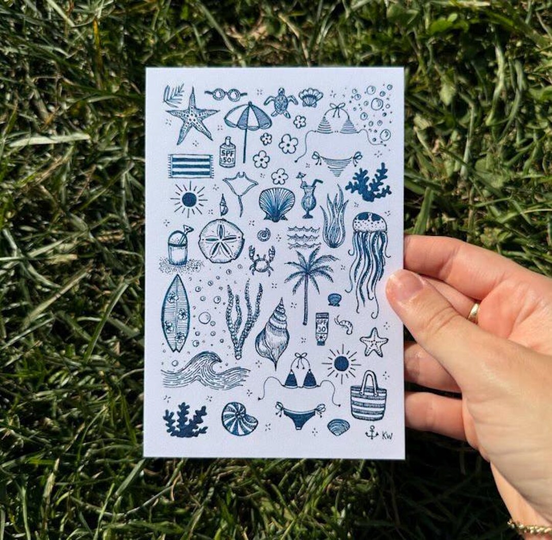 Blue Beach Collage Mini Art Print, 4x6 Artwork - Home and Wall Decor ...