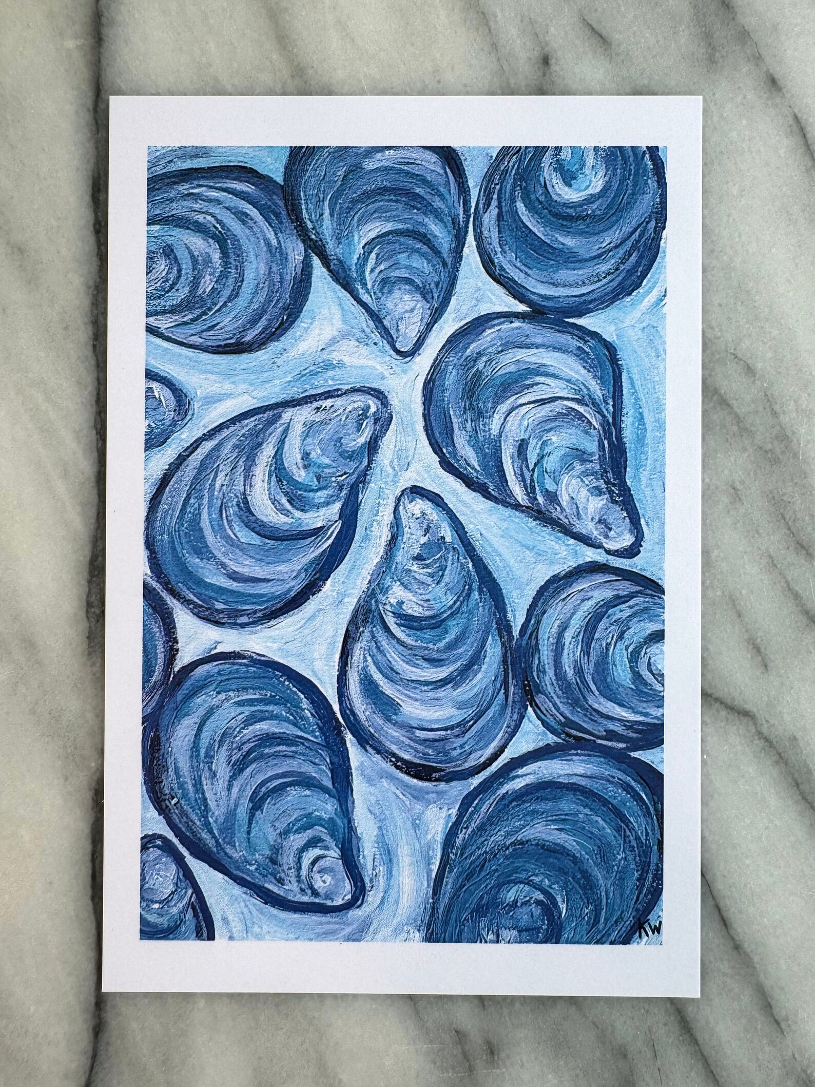 Charming Blue Mussels Mini Art Print, 4x6 Artwork - Home and Wall Decor ...