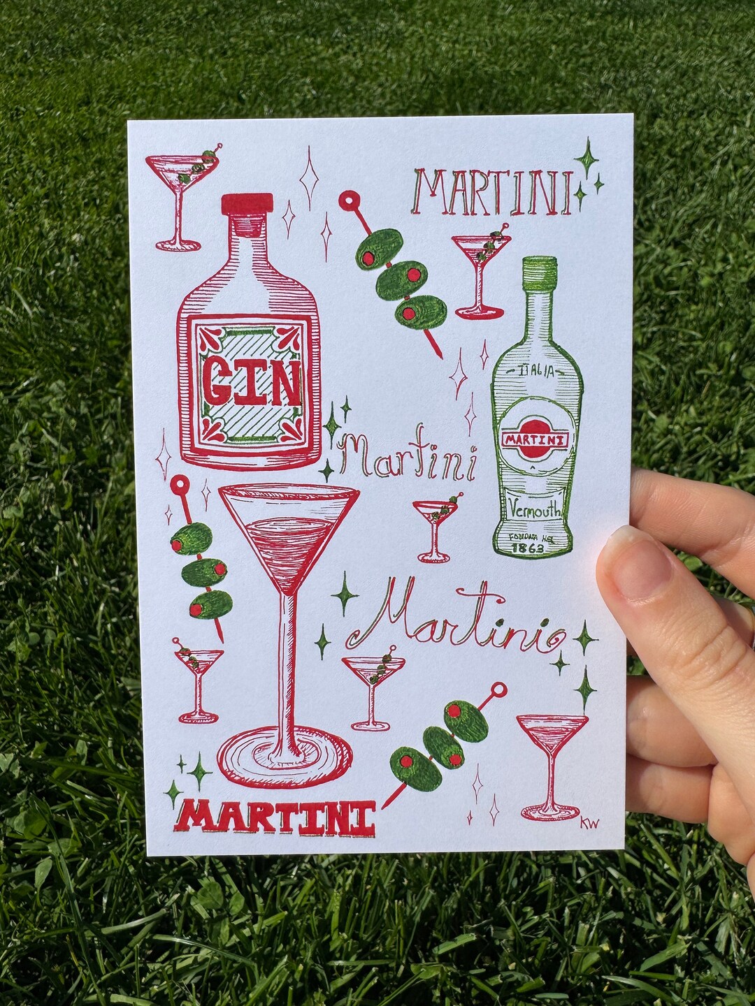 Martini Time Mini Art Print, 4x6 Artwork Home and Wall Decor Sketchbook ...