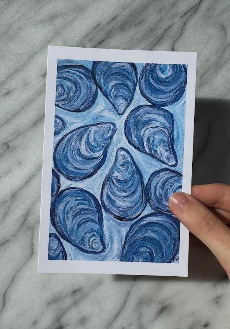 Charming Blue Mussels Mini Art Print, 4x6 Artwork - Home and Wall Decor ...