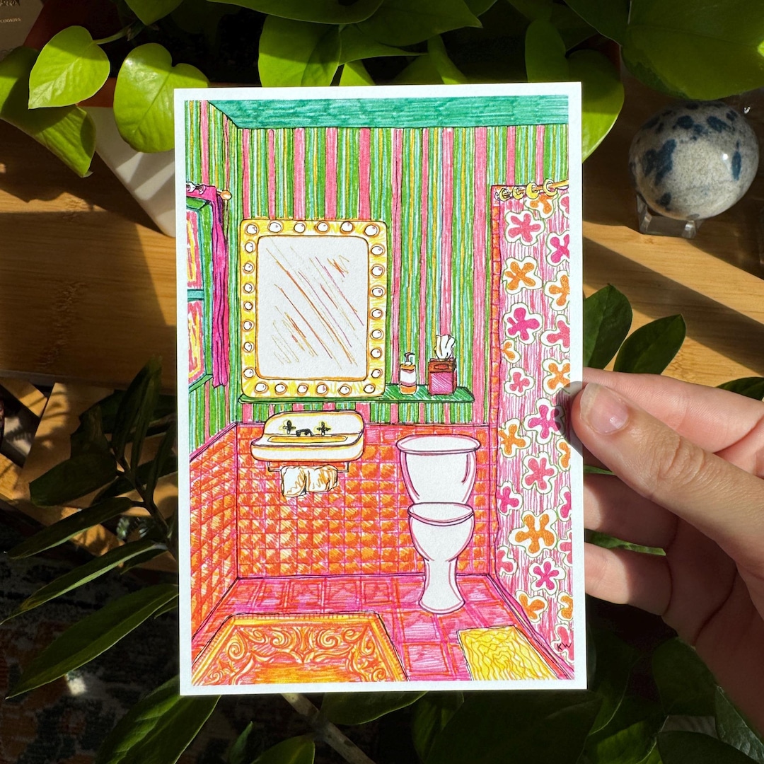 Groovy Bathroom Art Print - 4x6 Inch Home and Wall Decor - Etsy