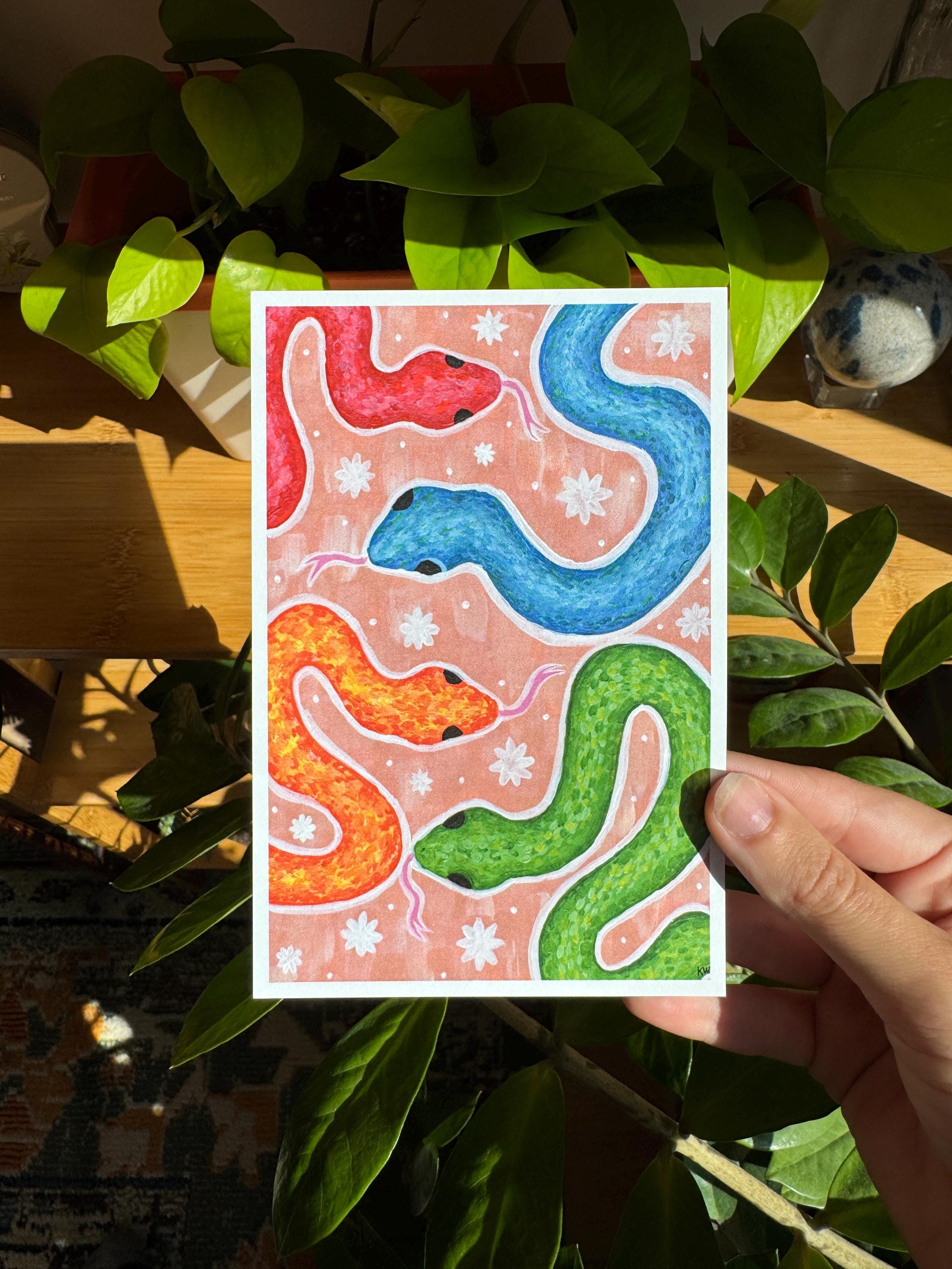 Slithering Snakes Art Print - 4x6 Inch Home and Wall Decor - Etsy