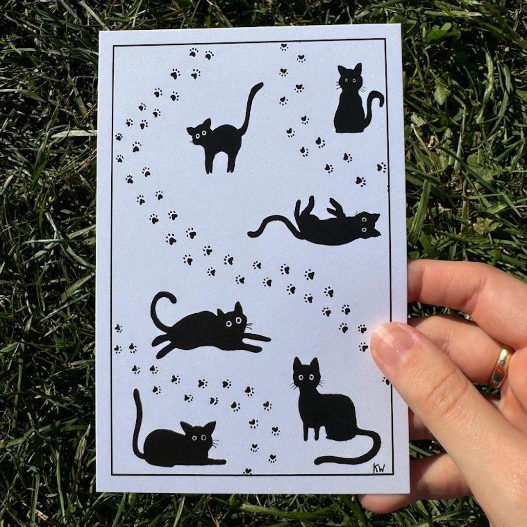 Black Cats Art Print: Whimsical Kitty Drawing, 4x6 Home Decor - Etsy