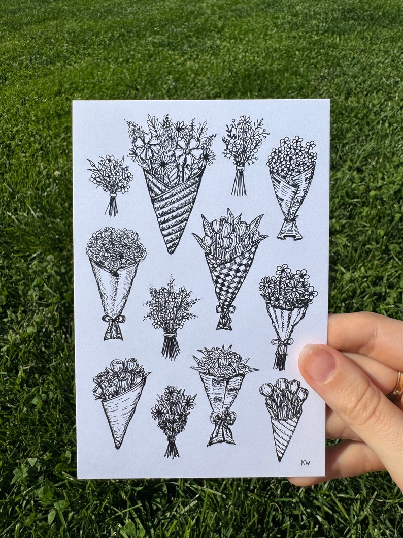 Flower Bouquets Mini Art Print, 4x6 Artwork Home and Wall Decor ...