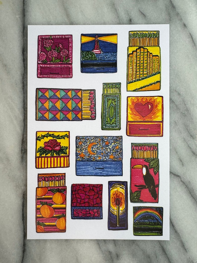 Matchbox Collage Mini Art Print, 4x6 Artwork Home and Wall Decor ...