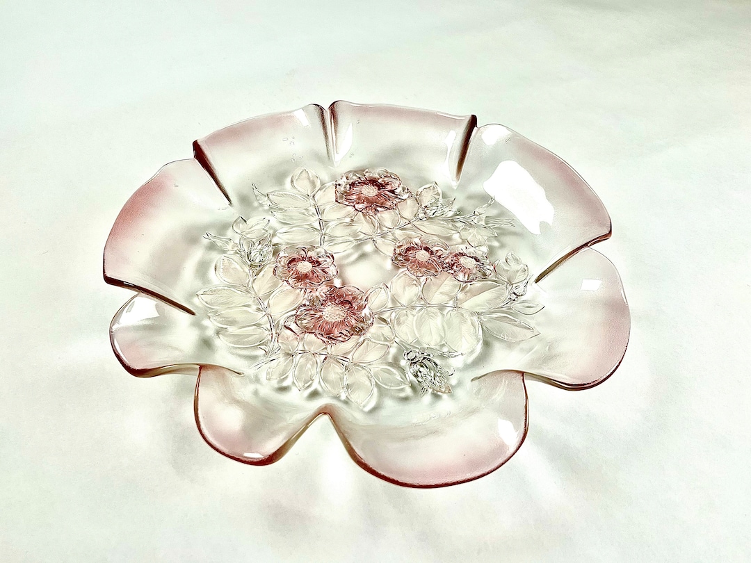 Vintage Pink Depression Glass Flower Blossom Platter - Etsy