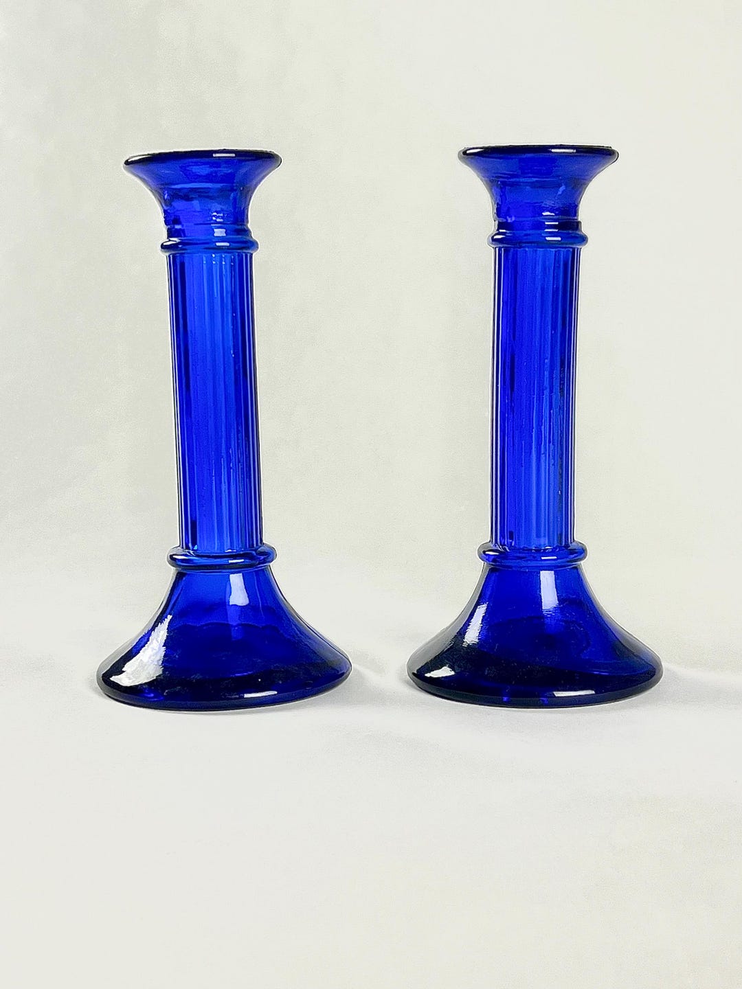 2 Vintage Cobalt Blue Glass Candle Sticks - Etsy