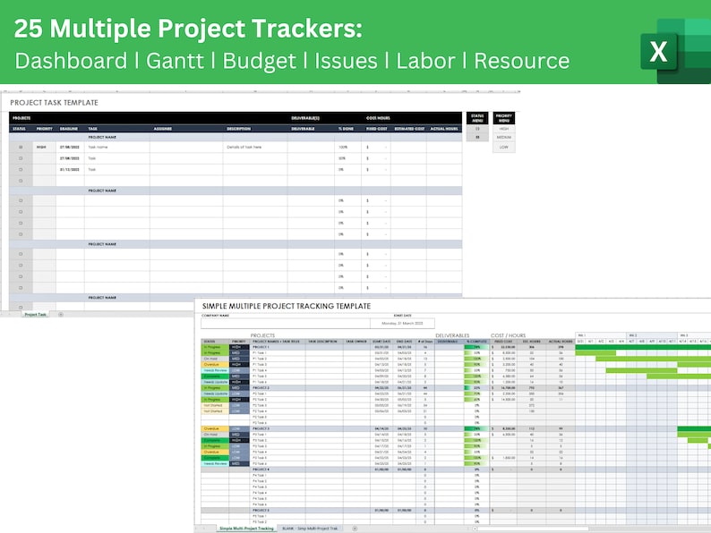 25 Multiple Project Trackers: Dashboard ǀ Gantt ǀ Budget ǀ Issues ǀ ...