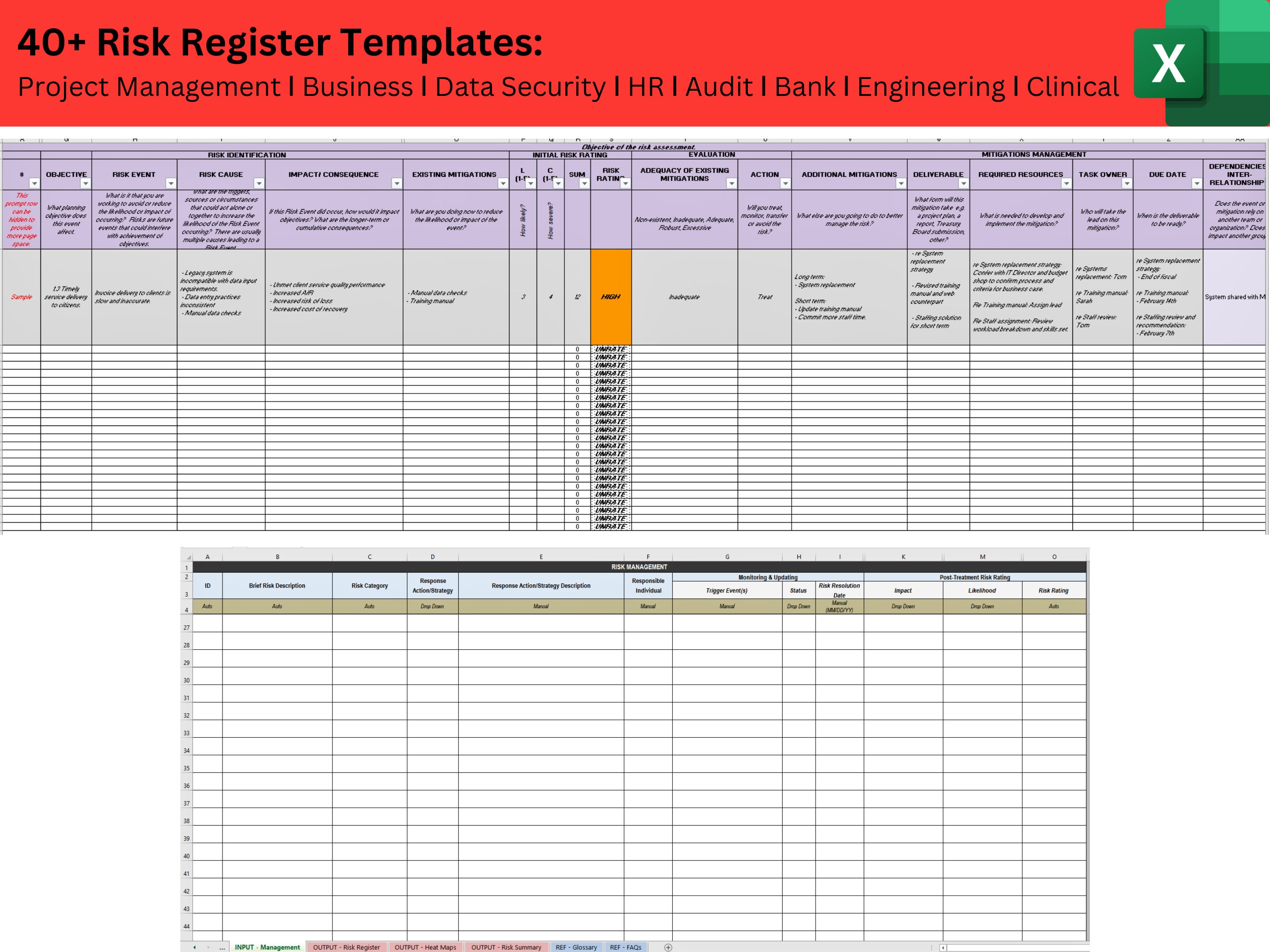 40 Risk Register Templates: Project Management ǀ Business ǀ Data ...