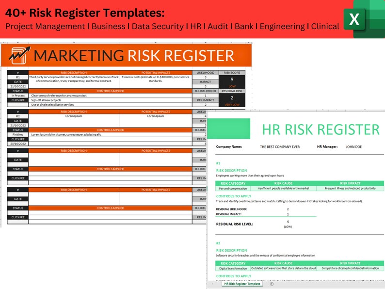 40 Risk Register Templates: Project Management ǀ Business ǀ Data ...