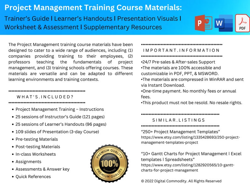 Project Management Training Course Materials: Trainer’s Guide ǀ Learner ...