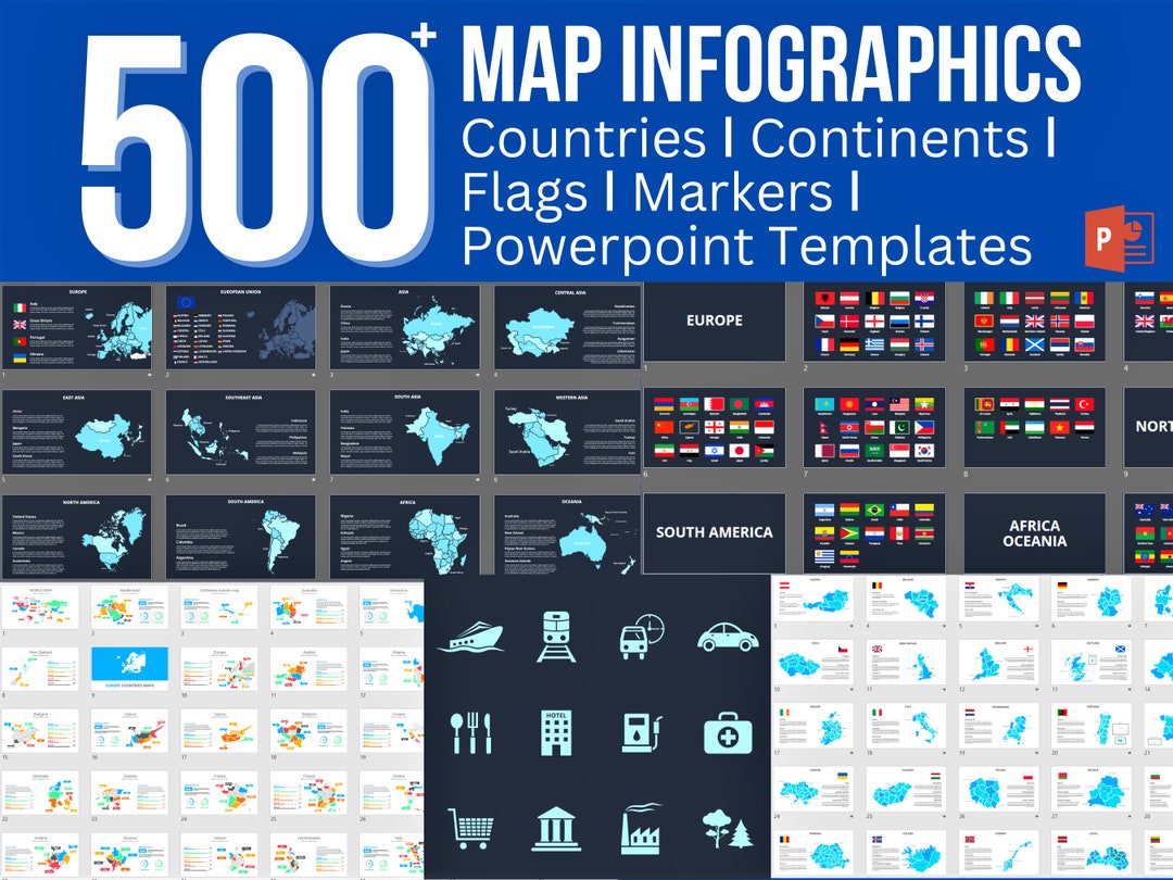500 Map Infographics: Countries ǀ Continents ǀ Flags ǀ Markers ǀ ...