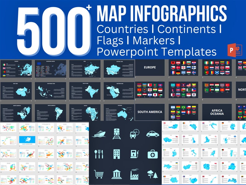 500 Map Infographics: Countries ǀ Continents ǀ Flags ǀ Markers ǀ ...