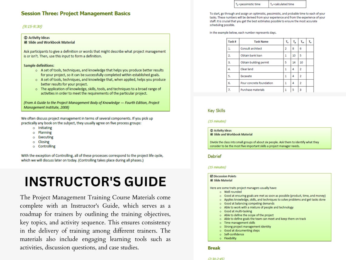 Project Management Training Course Materials: Trainer’s Guide ǀ Learner’s Handouts ǀ ...