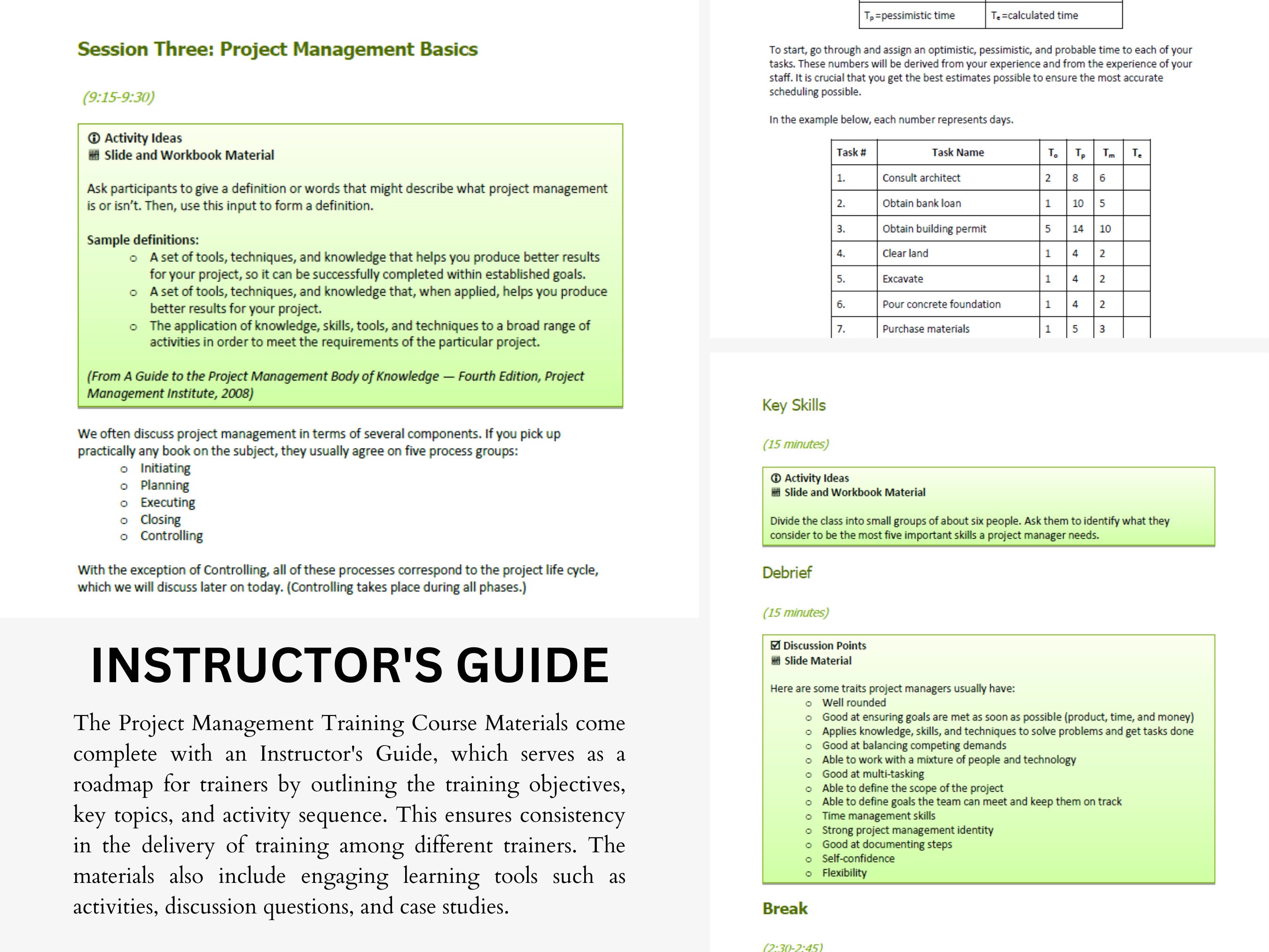 Project Management Training Course Materials Trainers Guide ǀ Learners Handouts ǀ