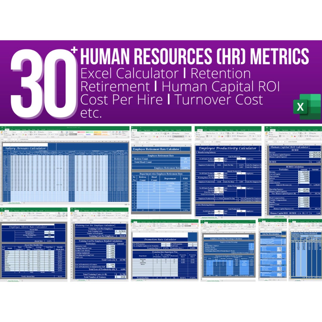 30+ Human Resources (HR) Metrics ǀ Excel Calculator ǀ Human Capital ROI ...