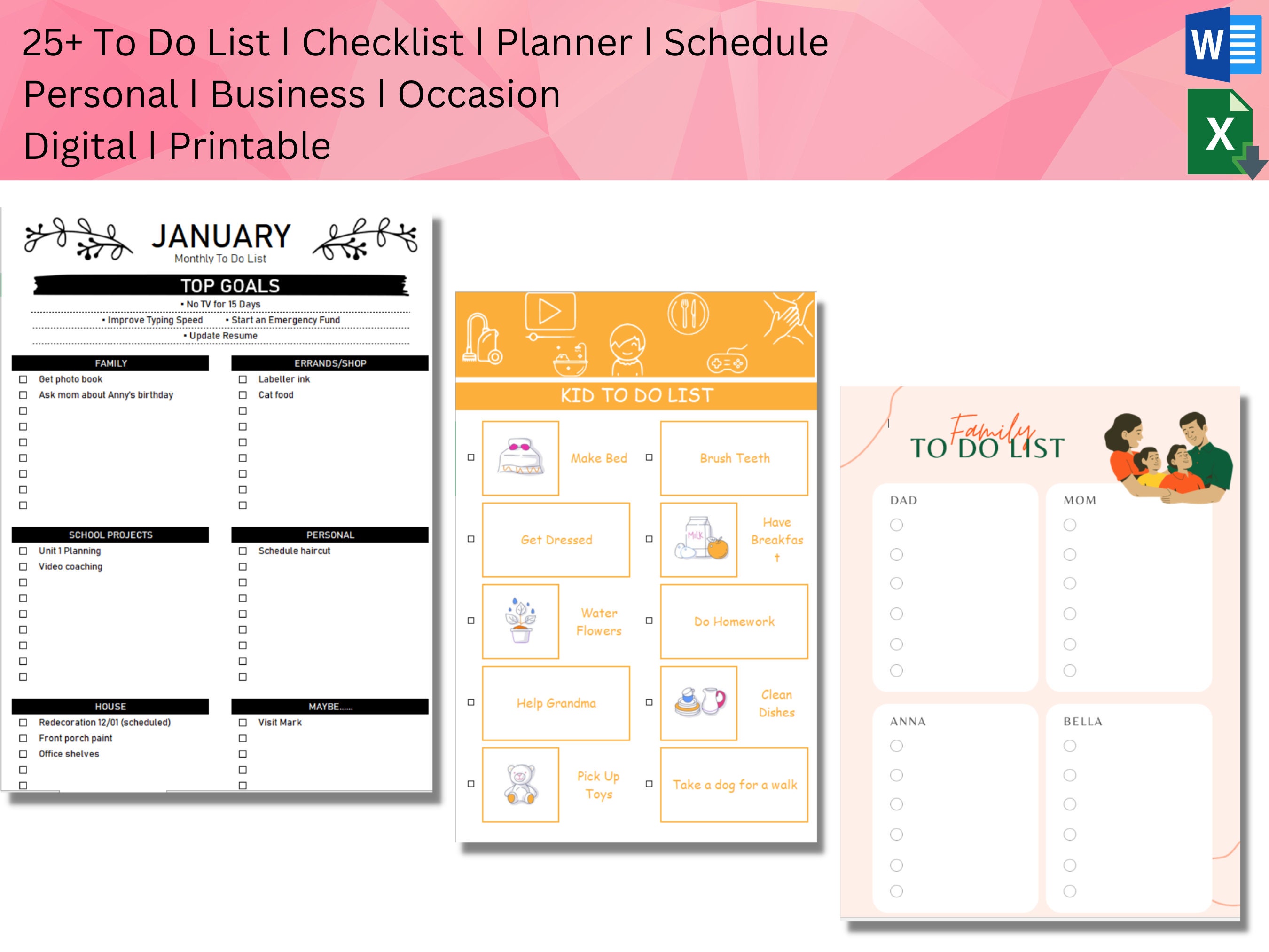 25 to Do List ǀ Checklist ǀ Planner ǀ Schedule ǀ Personal ǀ Business ǀ ...