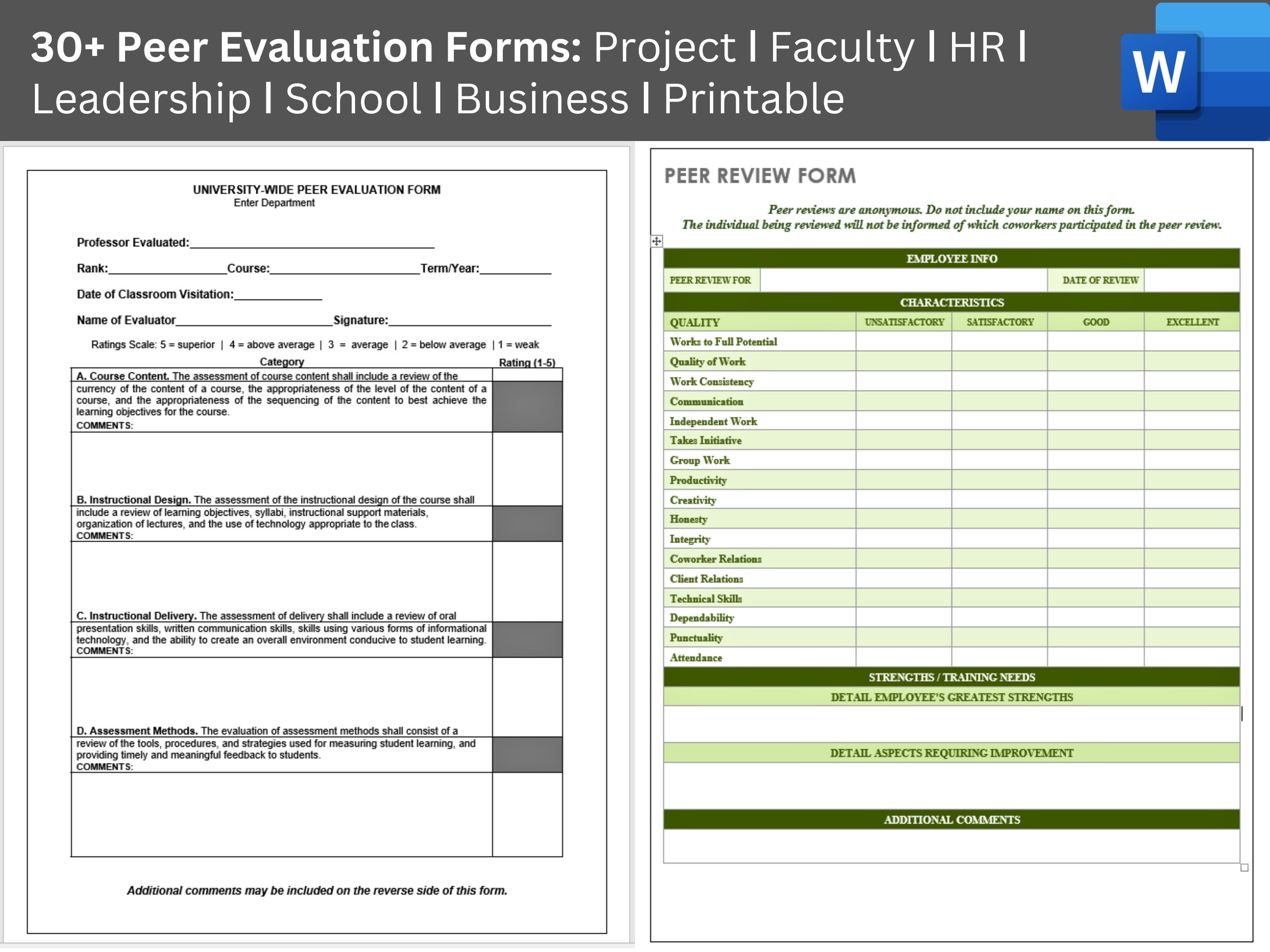 30+ Peer Evaluation Forms: Project ǀ Faculty ǀ HR ǀ Leadership ǀ School ...
