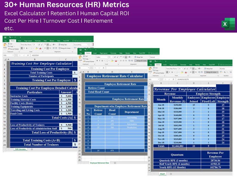 30 Human Resources HR Metrics ǀ Excel Calculator ǀ Human - Etsy
