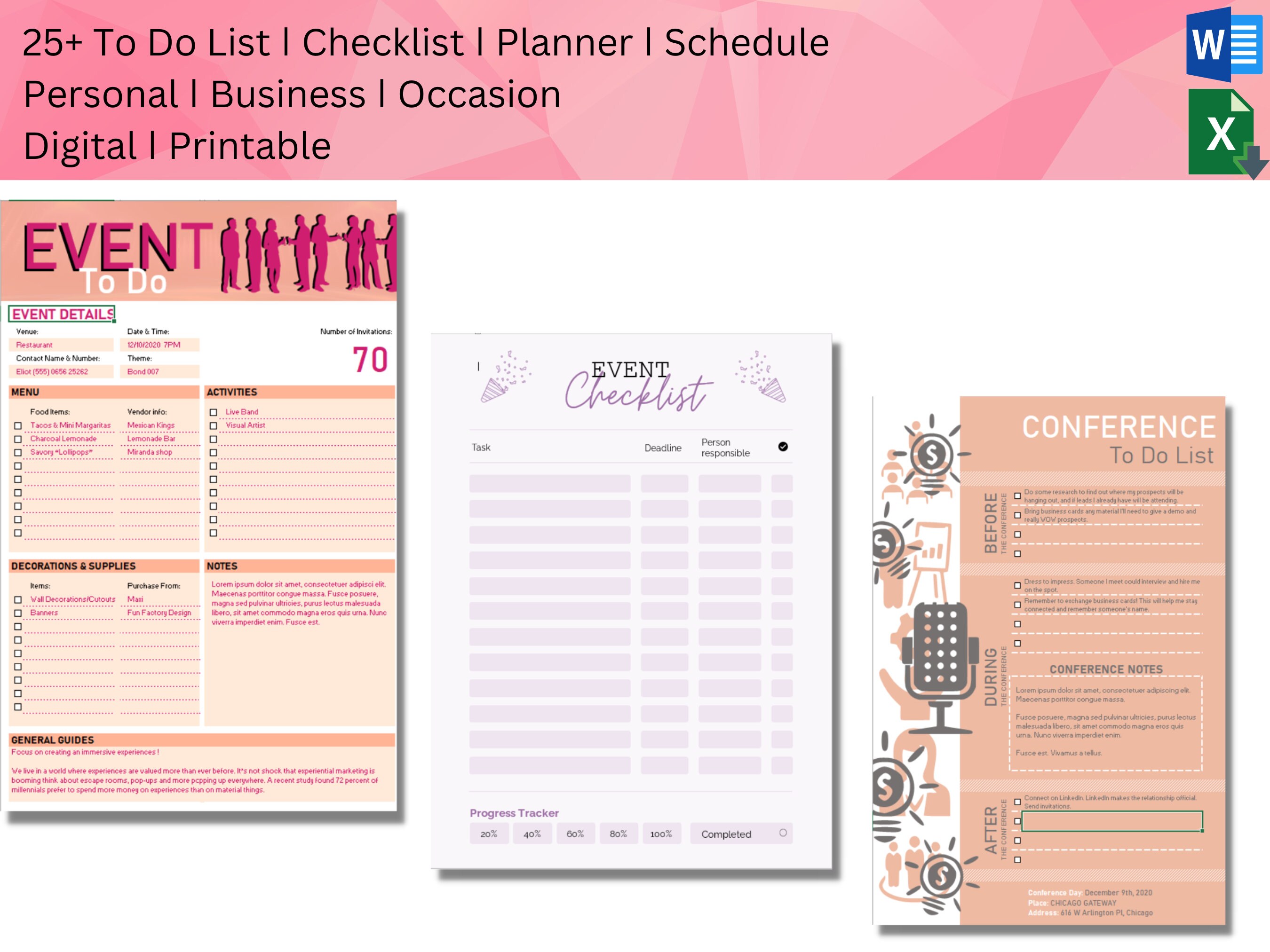 25 to Do List ǀ Checklist ǀ Planner ǀ Schedule ǀ Personal ǀ Business ǀ ...