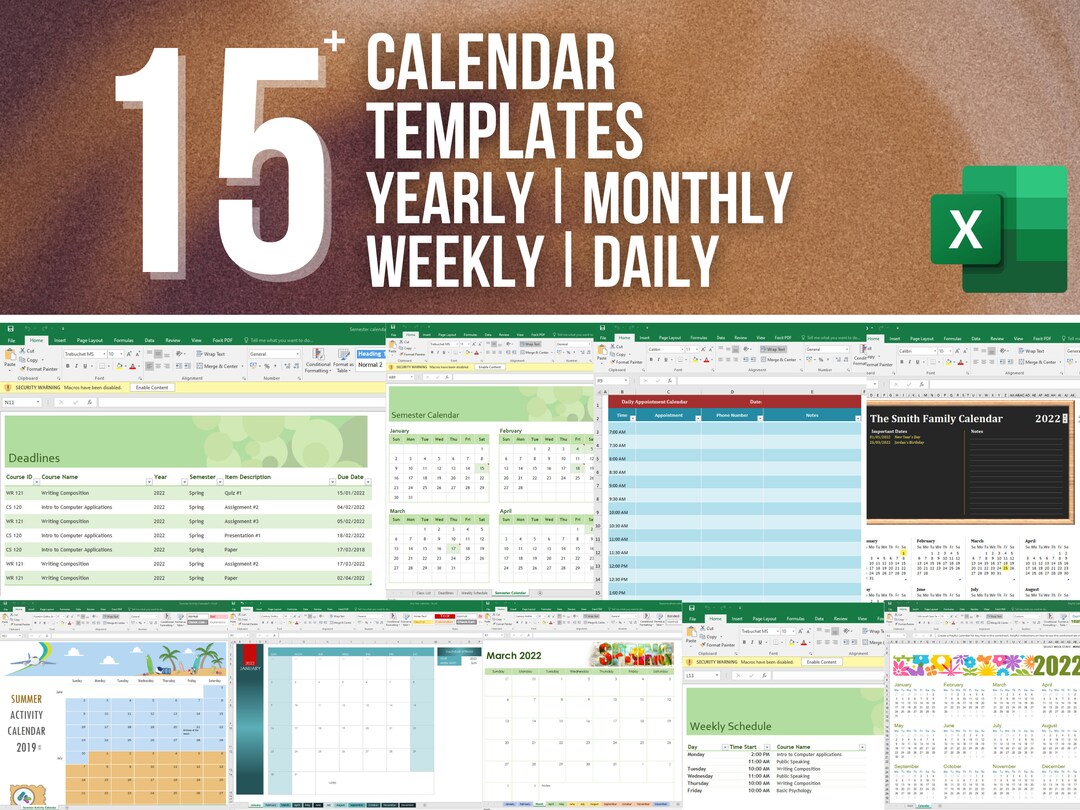 15 Calendar Excel Templates: Yearly, Monthly, Weekly, & Daily - Etsy