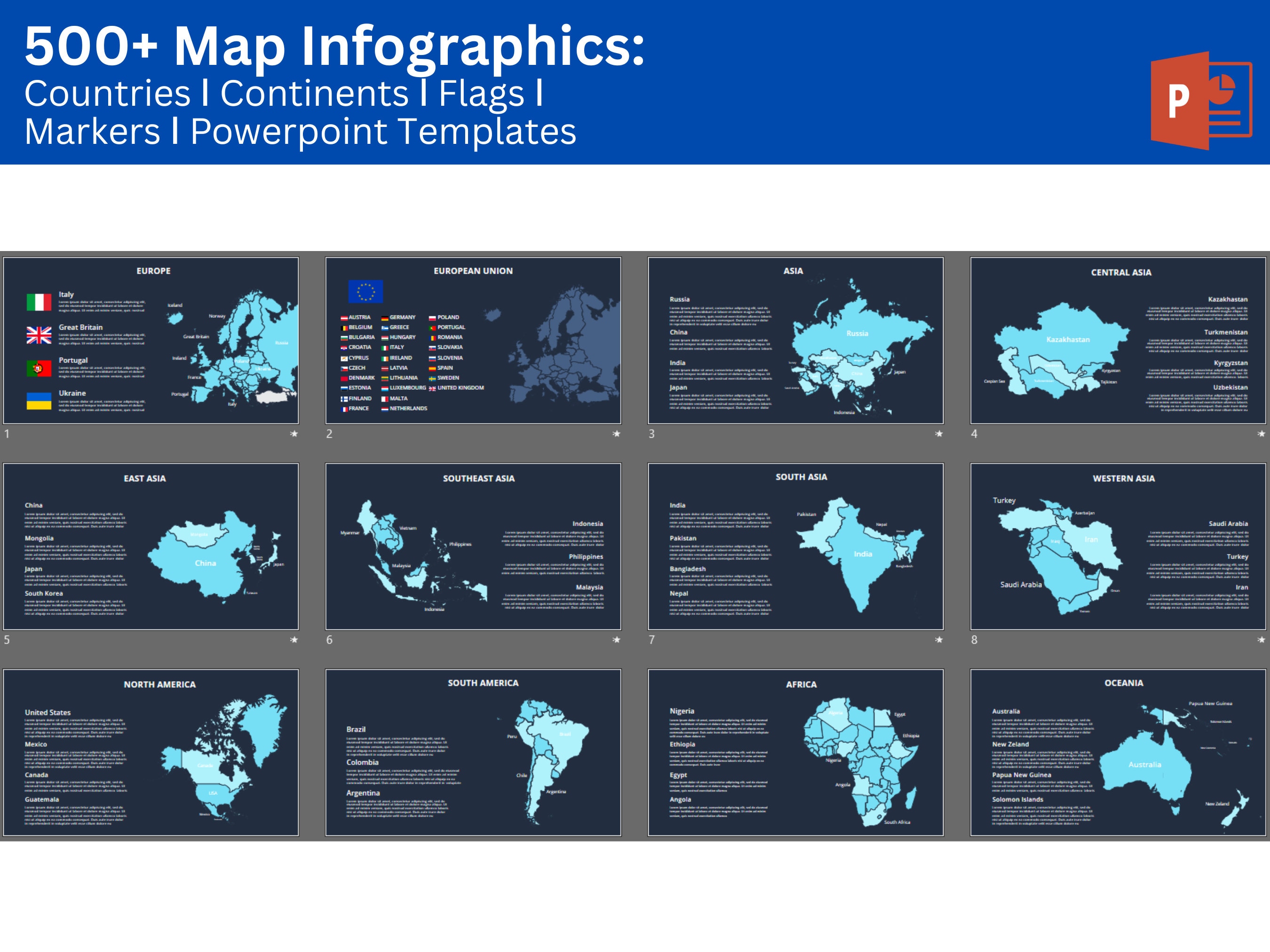 500+ Map Infographics: Countries ǀ Continents ǀ Flags ǀ Markers ǀ ...